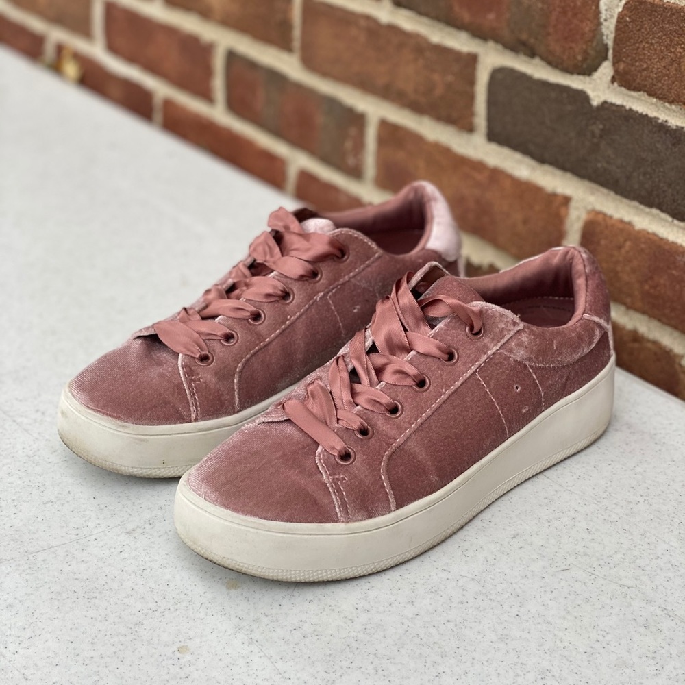 Pink Velvet Platform Sneakers - Gem